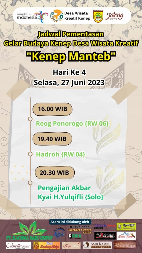 GELAR BUDAYA KENEP DESA WISATA KREATIF 2023 – Portal Kabupaten Sukoharjo